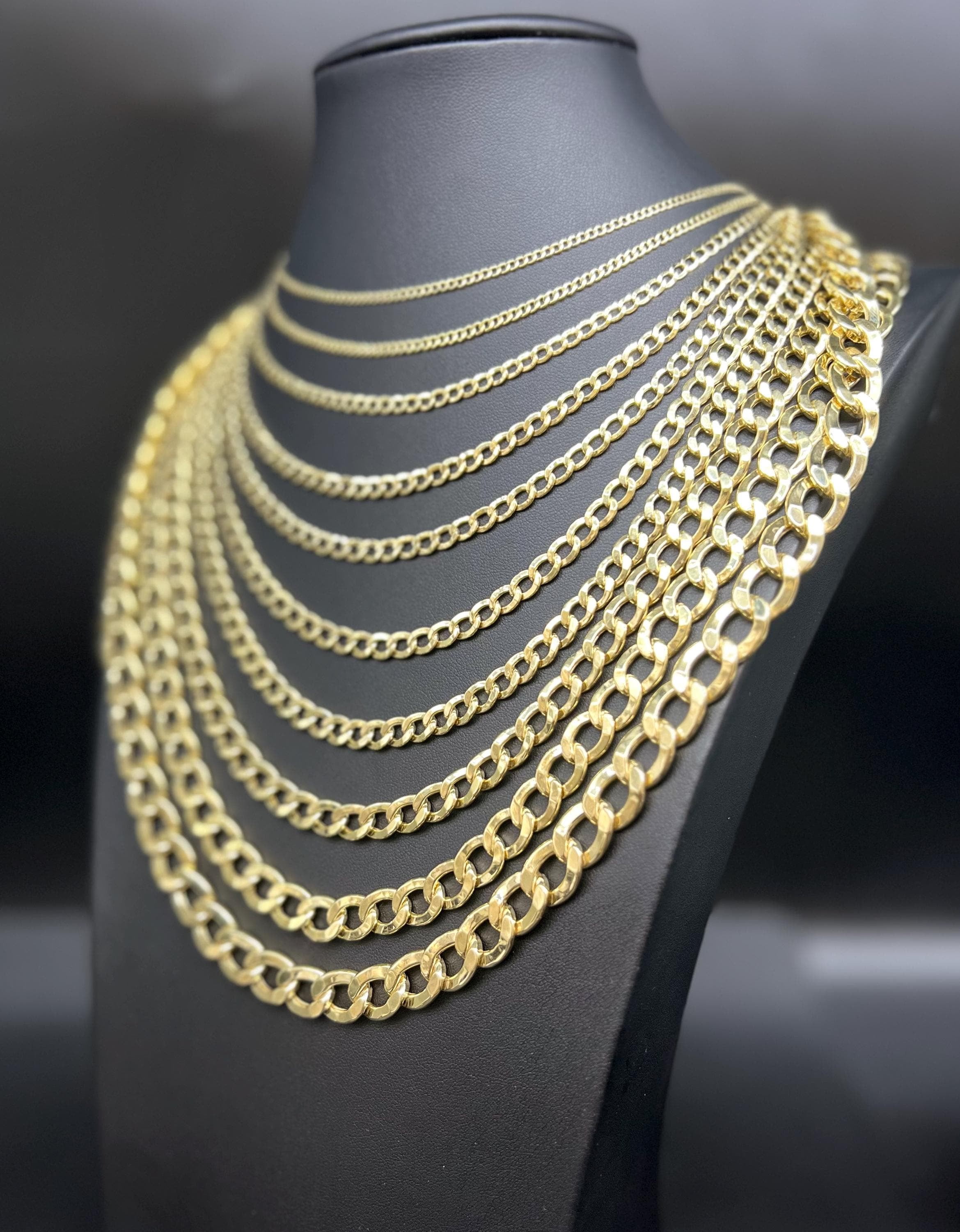 10K Real Yellow Gold Cuban Curb Link Chain, 10k 2.2mm - 11mm Cuban Curb ...