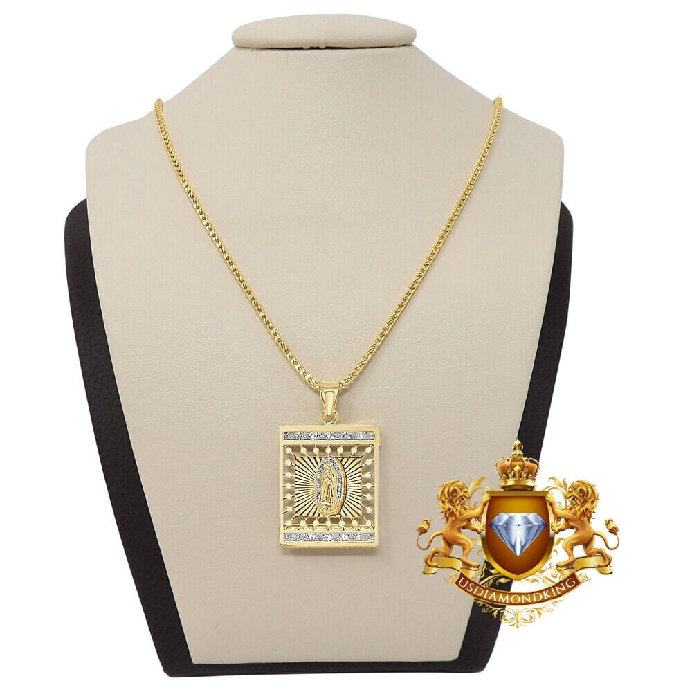 10K Real Yellow Gold Holy Virgin Mother Mary Frame Style Pendent ...