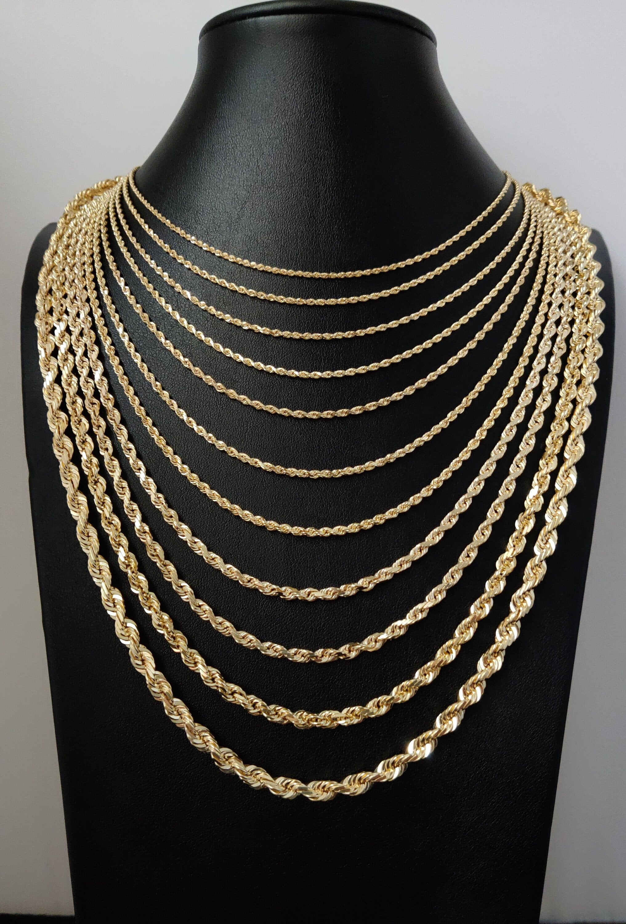 10K Real Yellow Gold Rope Chain ,SOLID Gold Rope Chain Necklace 1.7mm ...
