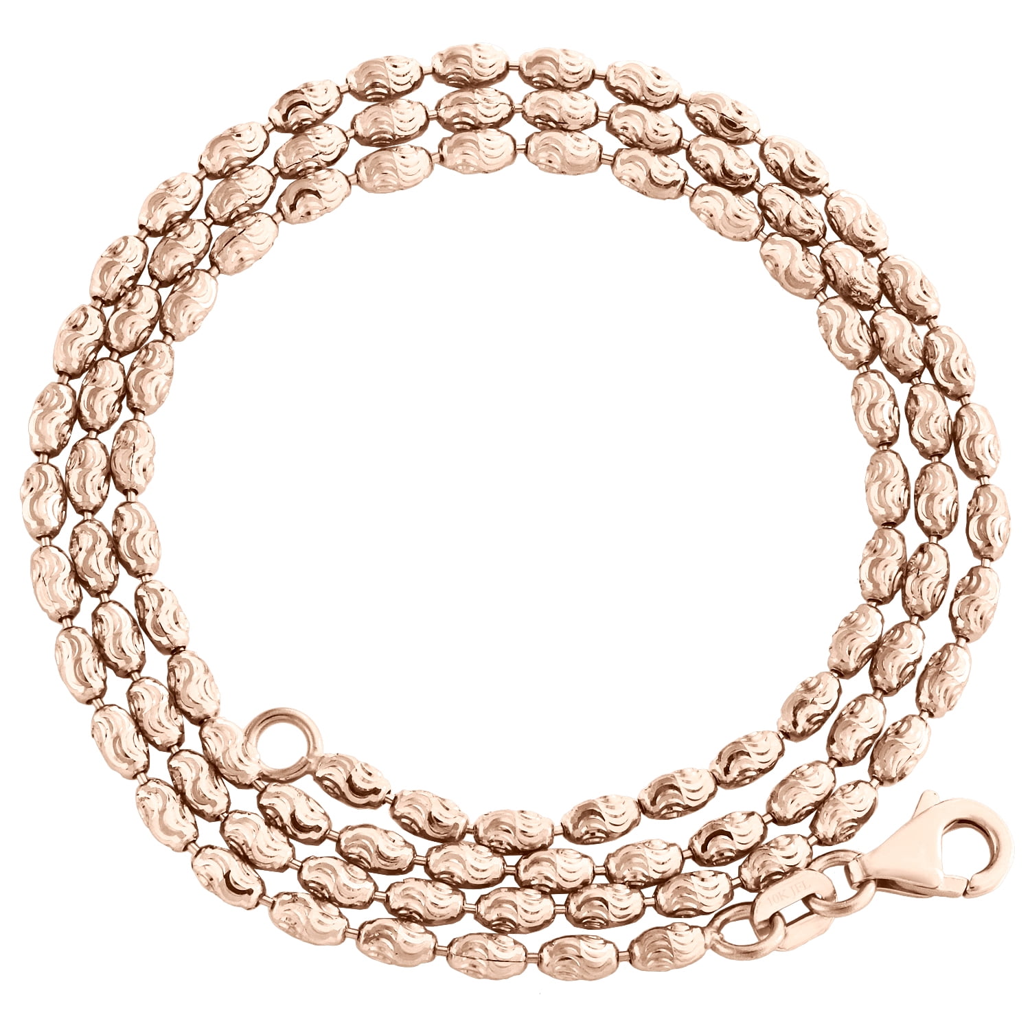 10K Rose Gold 2mm Rice Typhoon Moon Cut Italian Bead Chain Necklace 20 ...