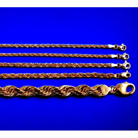 10K Rose Gold Diamond Cut Solid Rope Chain Bracelet Necklace Men Women ...