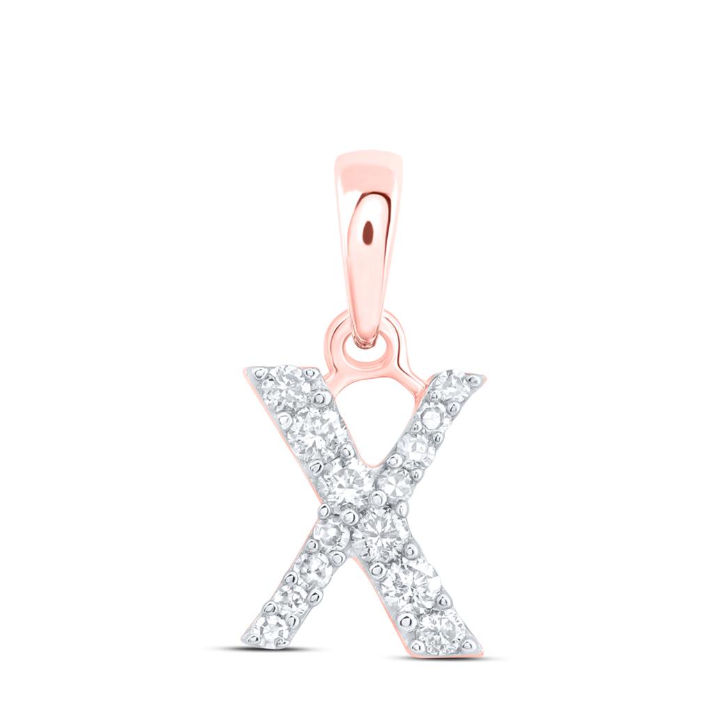 10K Rose Gold Diamond Women's Block Font Initial X Mini Letter Pendant ...