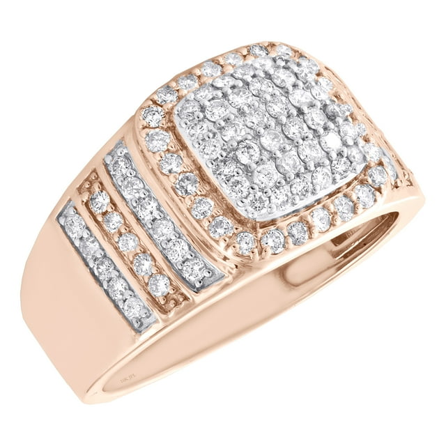 10K Rose Gold Round Diamond Square Statement 13mm Pinky Ring Pave Band ...