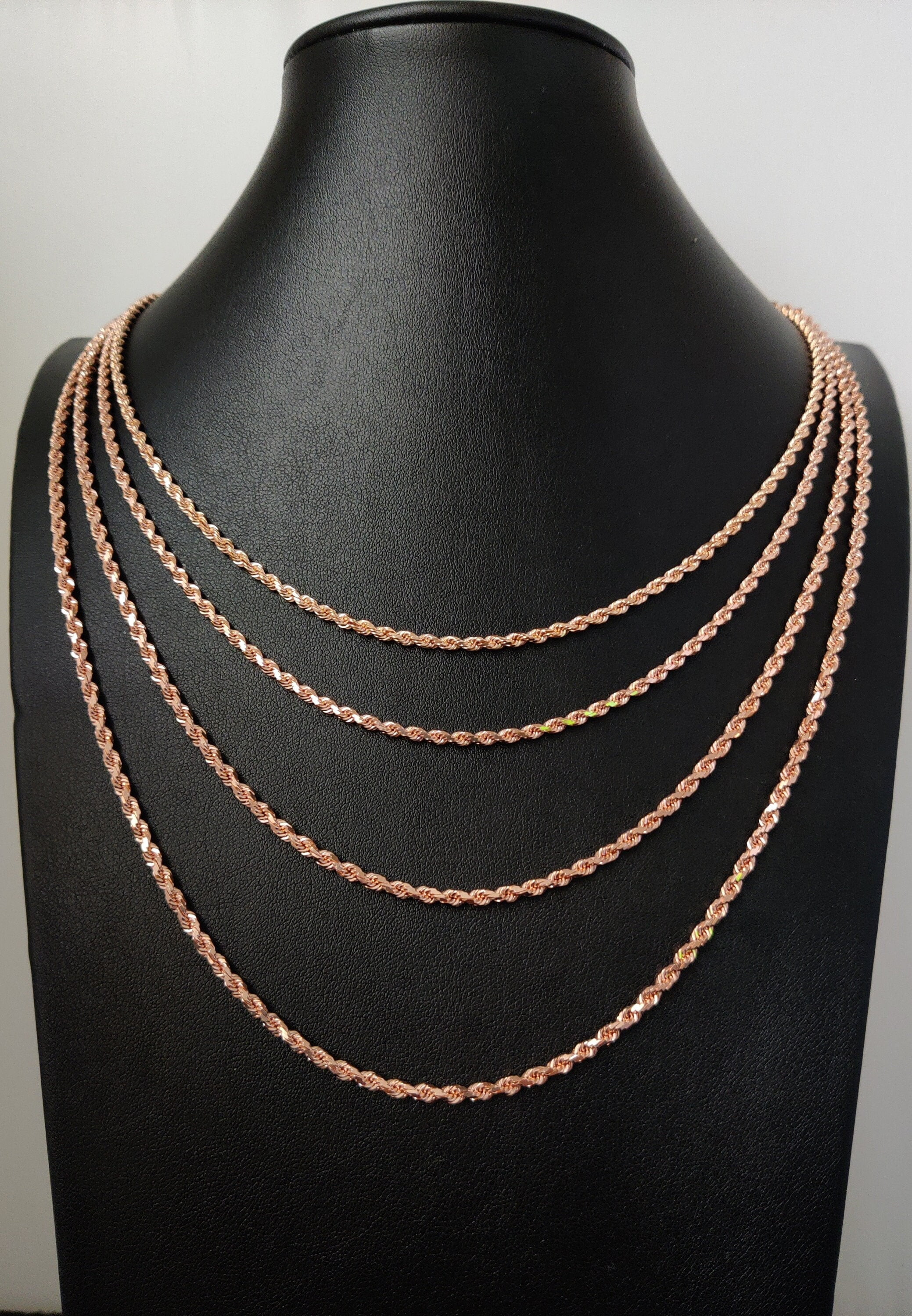 10K SOLID Rose Gold Rope Chain ,Real Rose Gold Rope Chain Necklace 2 ...