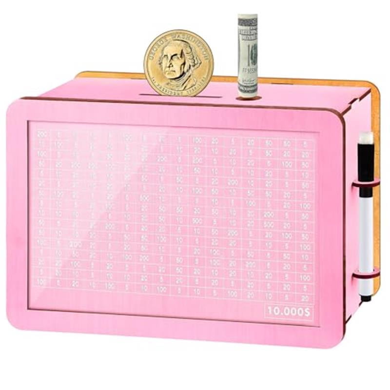 $10K Savings Challenge Box - Large Wooden Money Bank with Counter & Dry ...