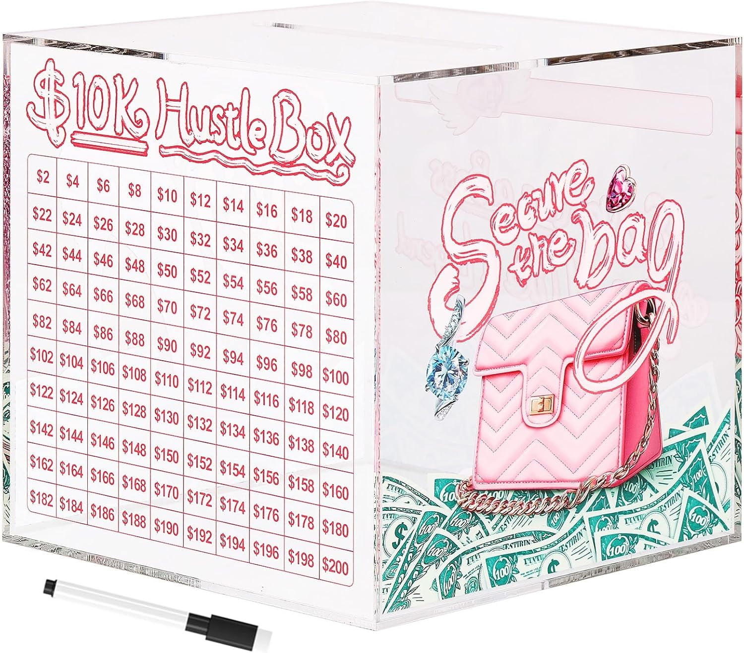 10K Smash Box Money Saving Challenge, Clear Acrylic Piggy Bank for ...