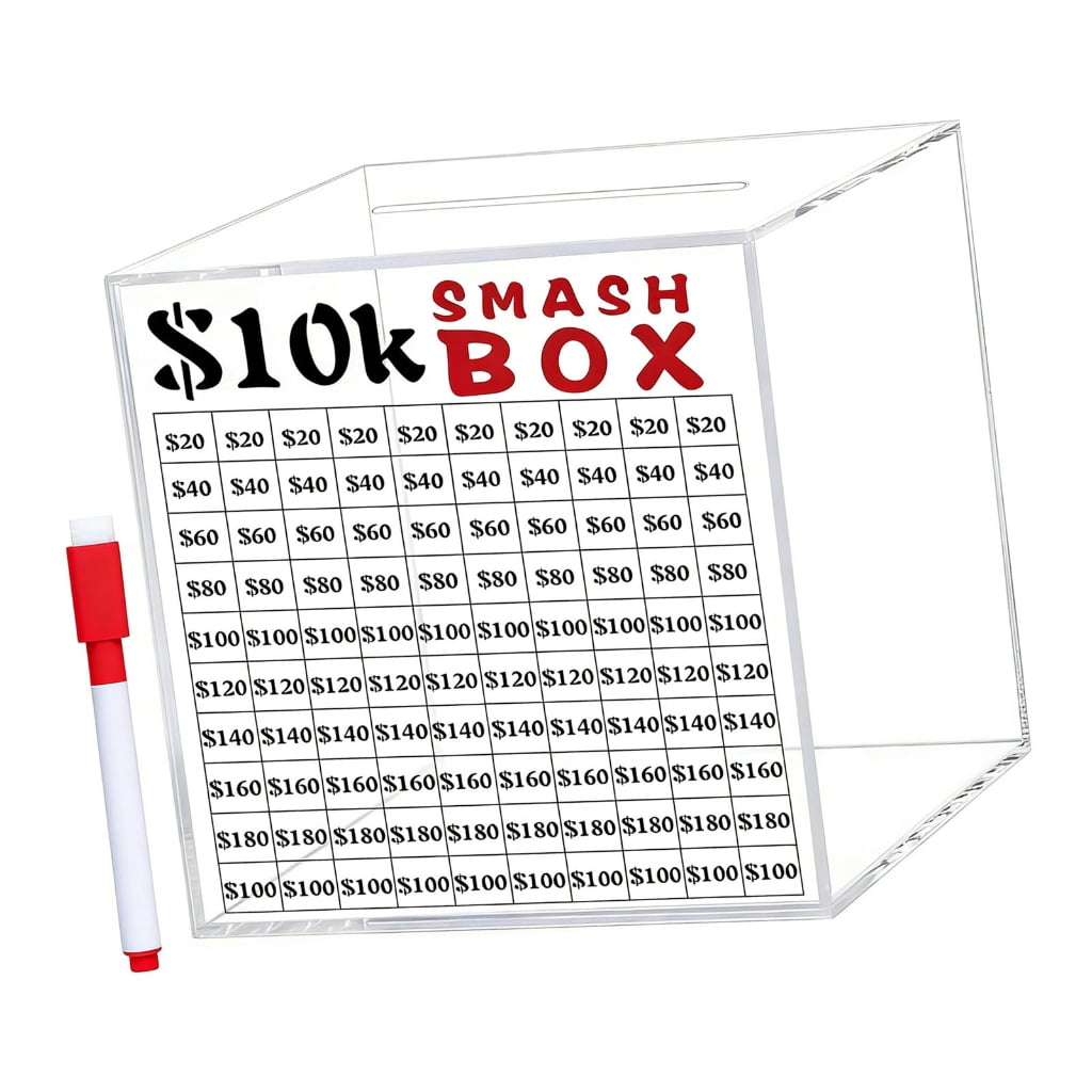 10K Smash Box Money Saving Challenge,Clear Acrylic Piggy Banks Break to ...