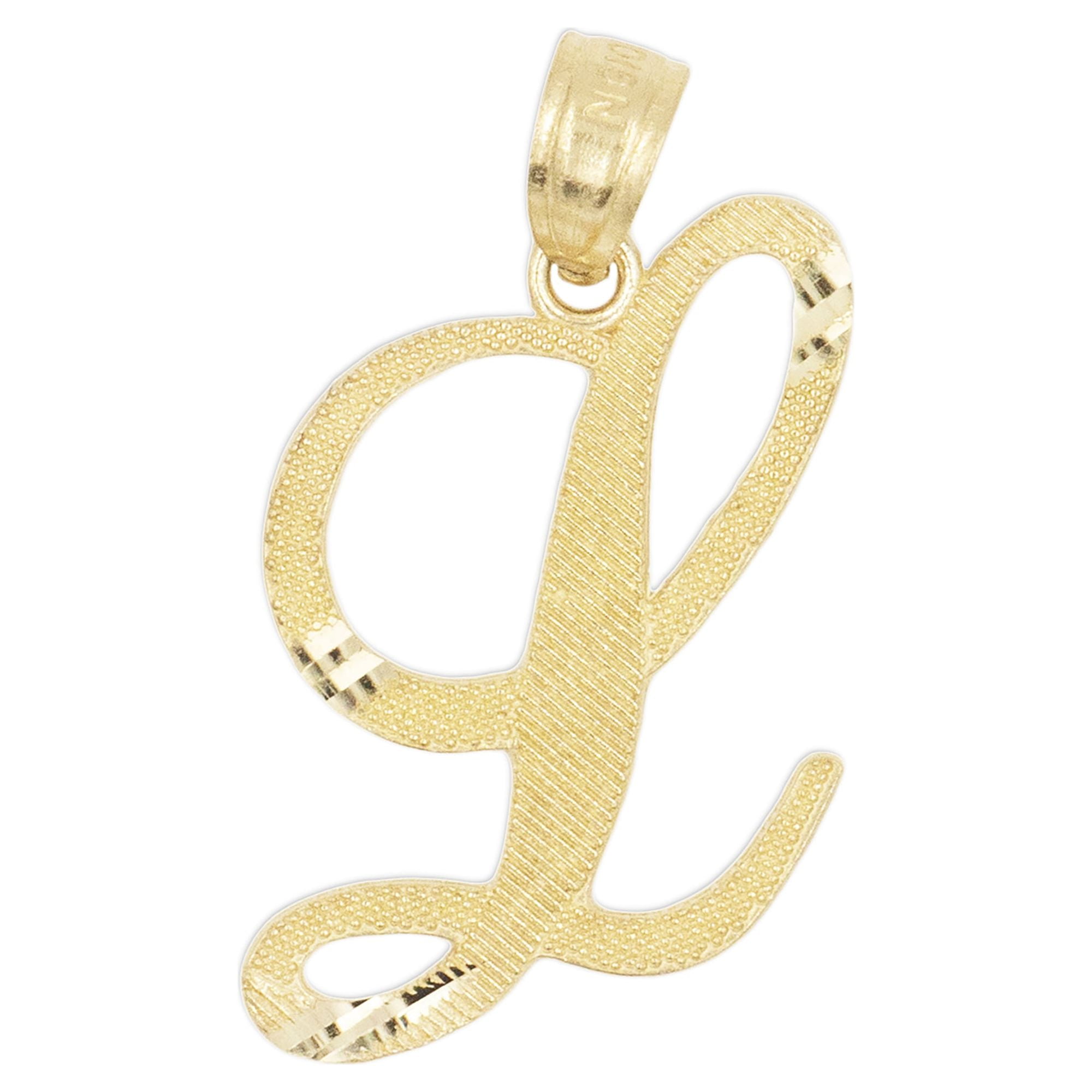 10K Solid Gold Personalized L Initial Pendant with Diamond Cut ...