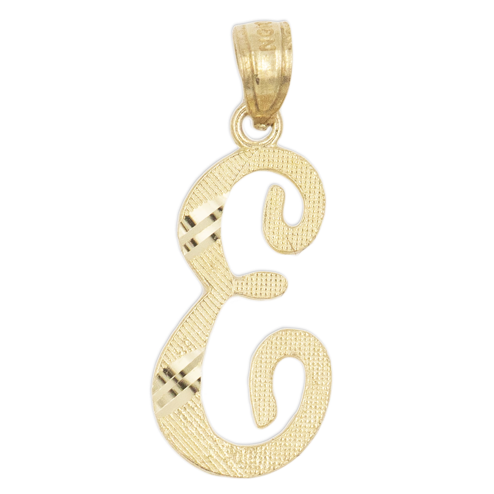 10K Solid Real Yellow Gold Personalized Cursive E Initial Pendant ...
