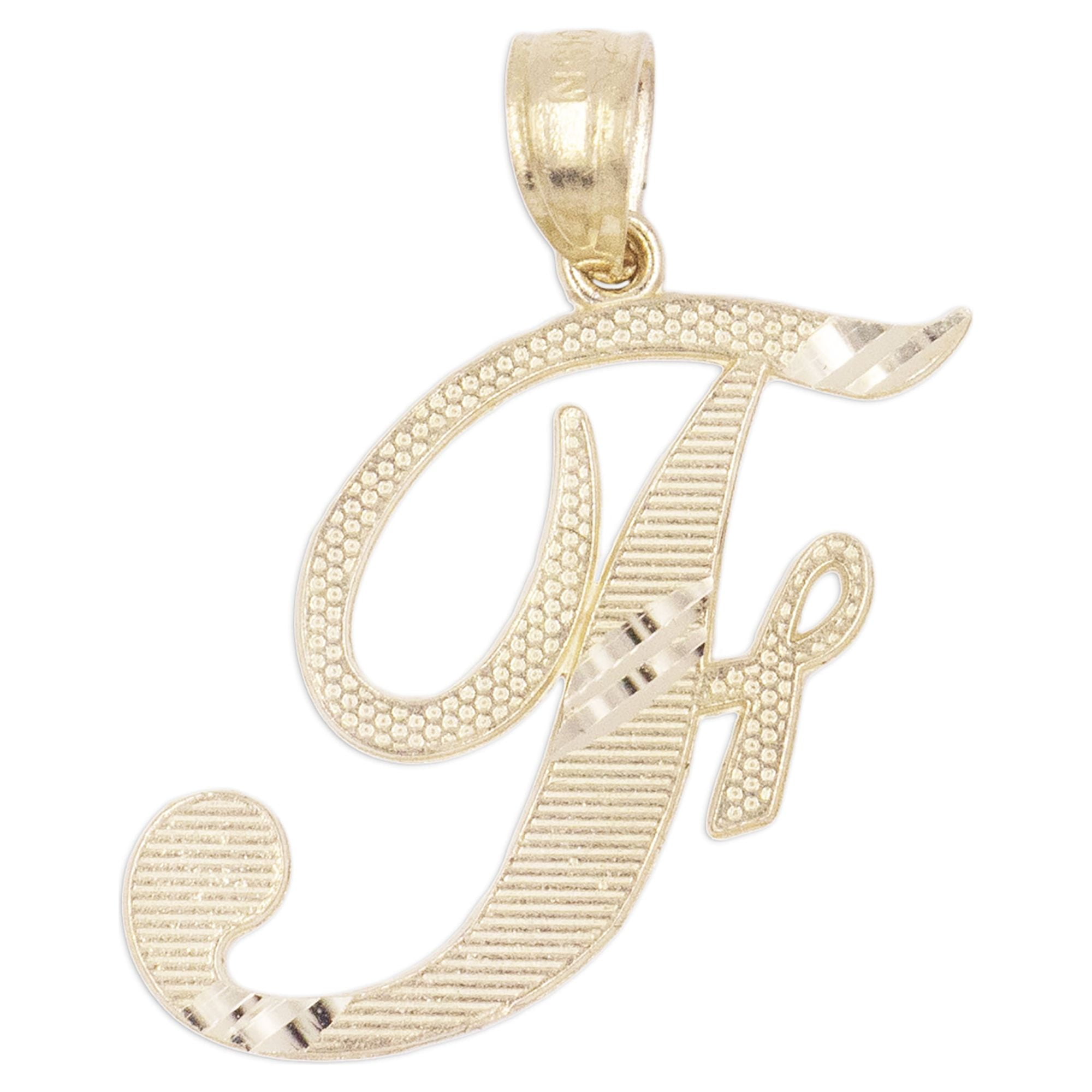 10K Solid Real Yellow Gold Personalized Cursive F Initial Pendant ...