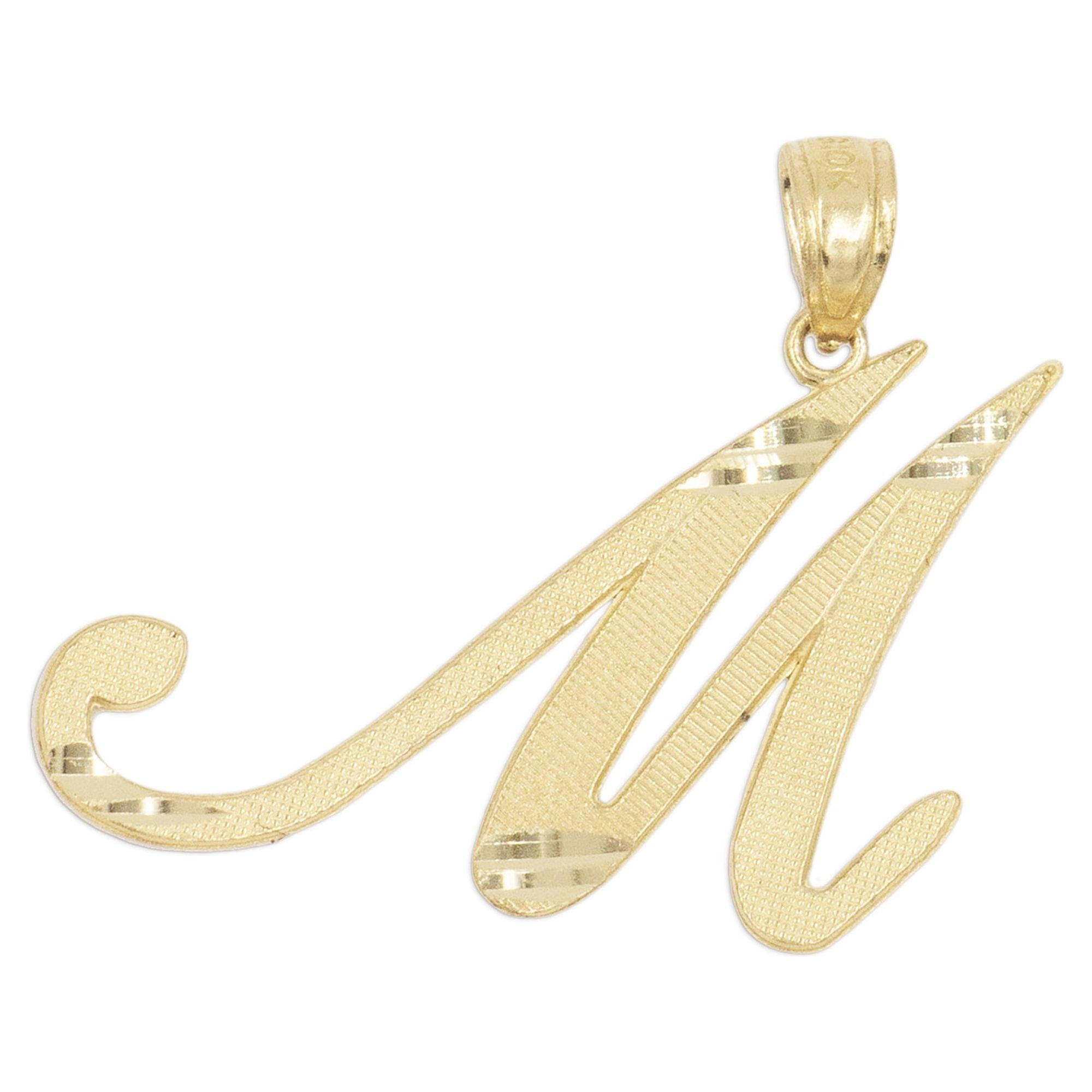 10K Solid Real Yellow Gold Personalized Cursive M Initial Pendant ...