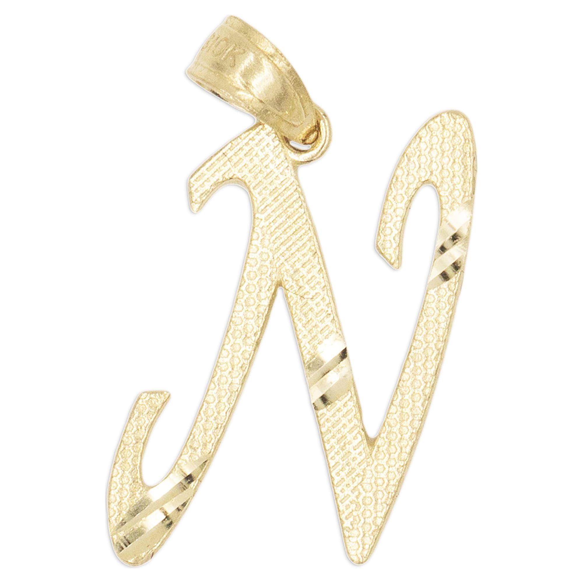 10K Solid Real Yellow Gold Personalized Cursive N Initial Pendant ...