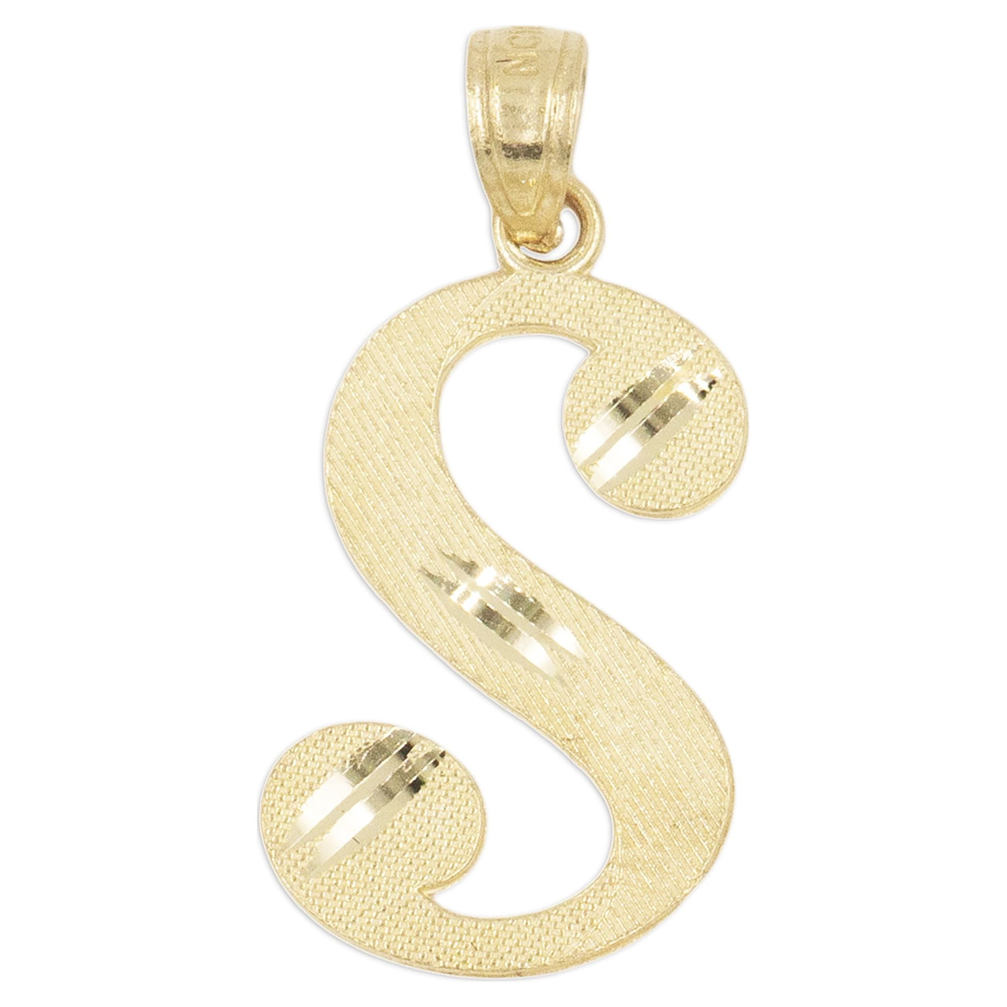 10K Solid Real Yellow Gold Personalized Cursive S Initial Pendant ...