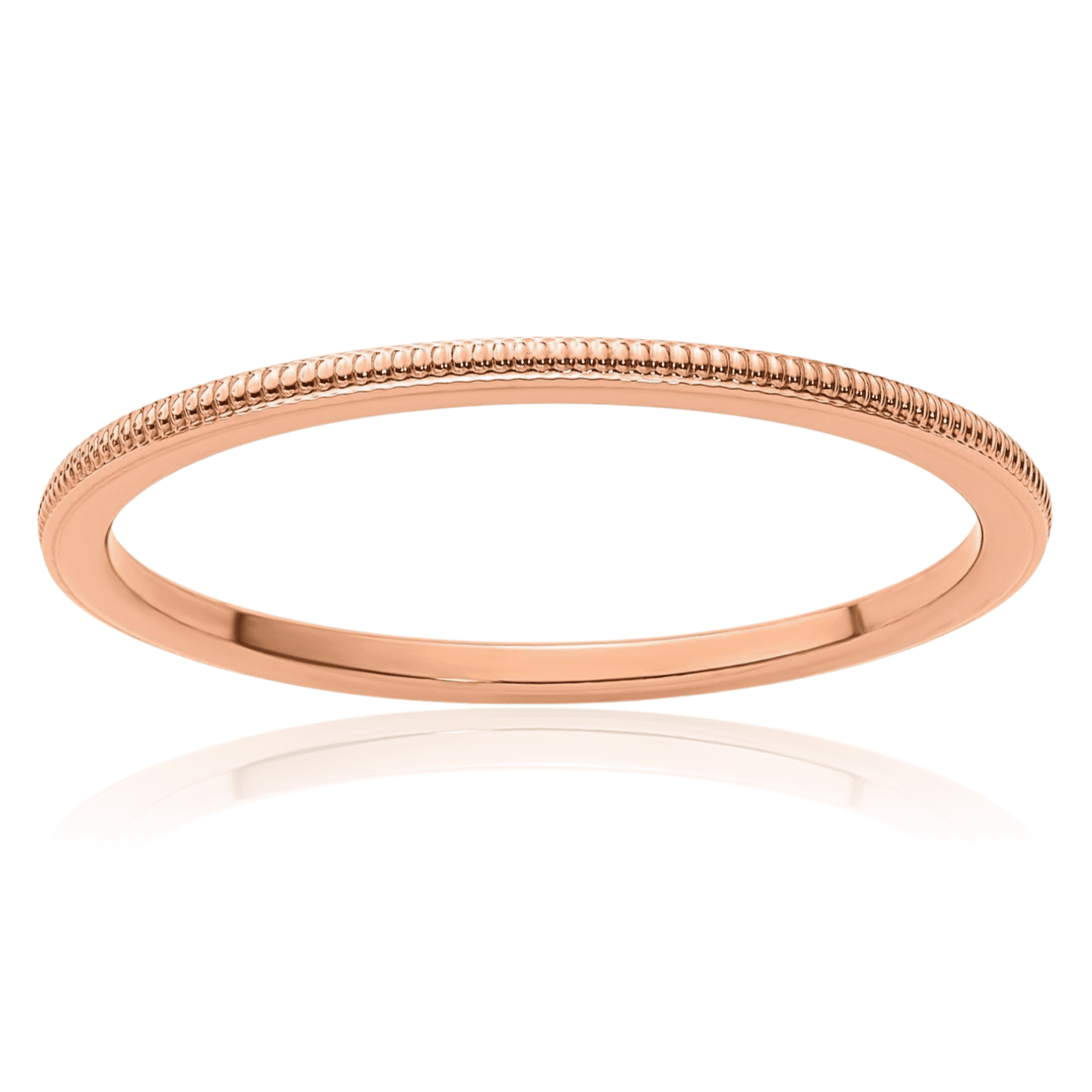 10K Solid Rose Pink Gold 1.2mm Milgrain Stacking Plain Classic Wedding ...