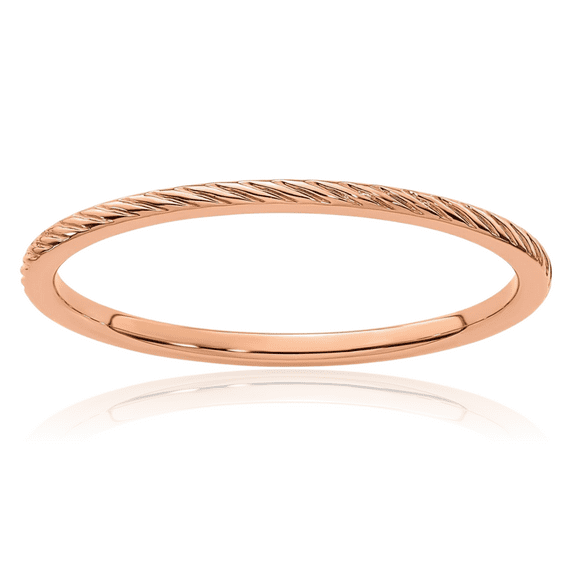10K Solid Rose Pink Gold 1.2mm Twisted Wire Stacking Wedding Band Woven Crisscross Statement ...