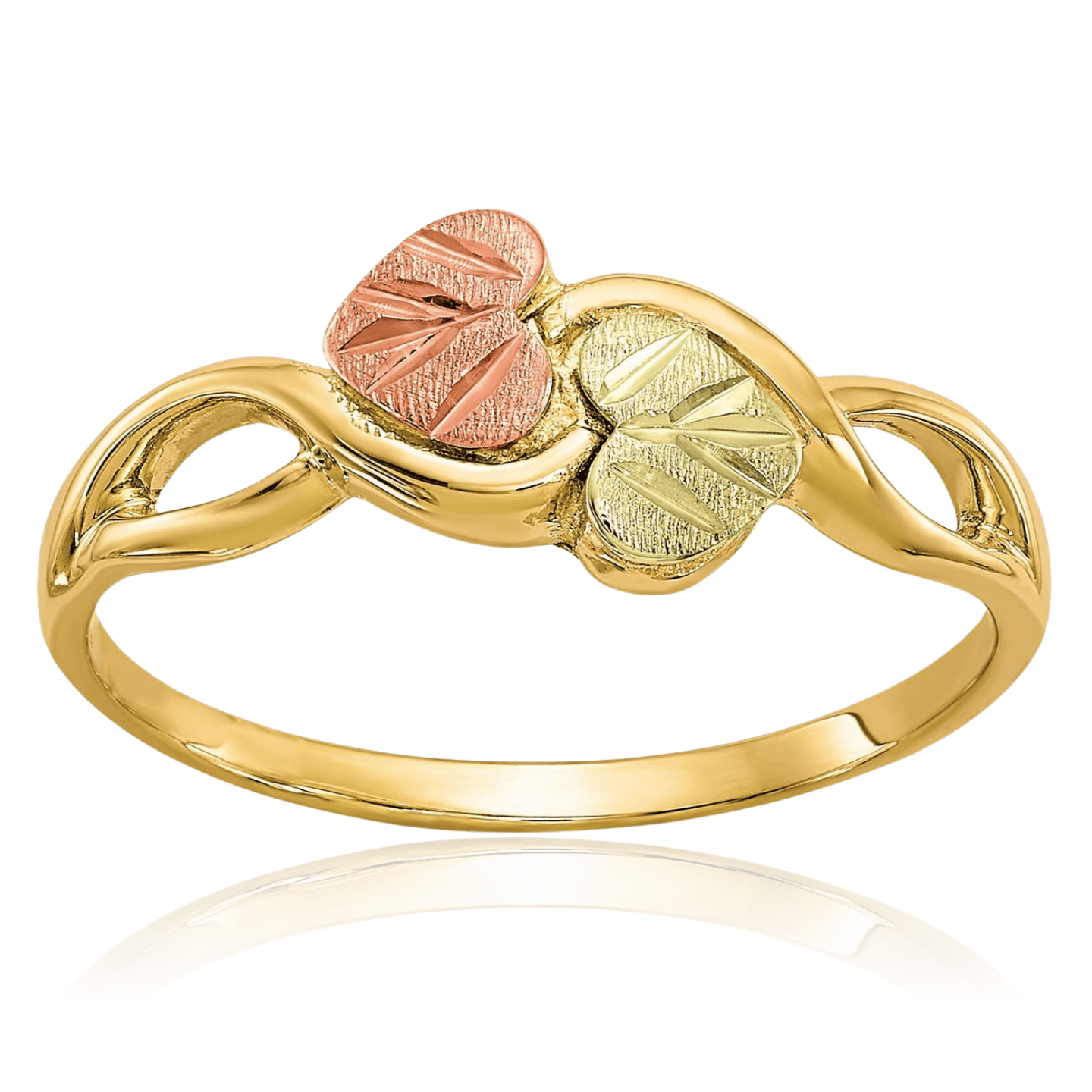 10K Solid Tri Color Pink White Yellow Black Hills Gold Flower Ring ...