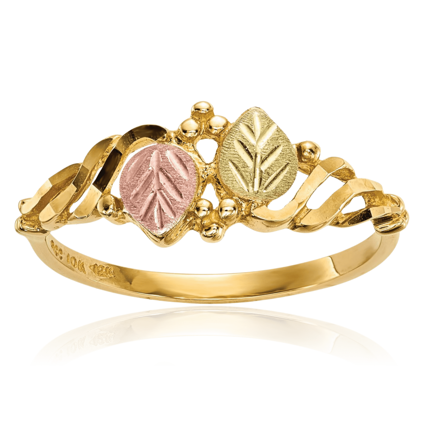 10K Solid Tri Color Pink White Yellow Black Hills Gold Flower Ring ...