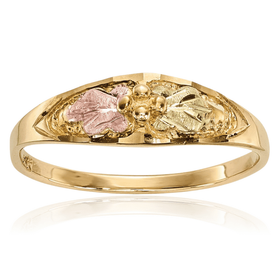 10K Solid Tri Color Pink White Yellow Black Hills Gold Flower Ring ...
