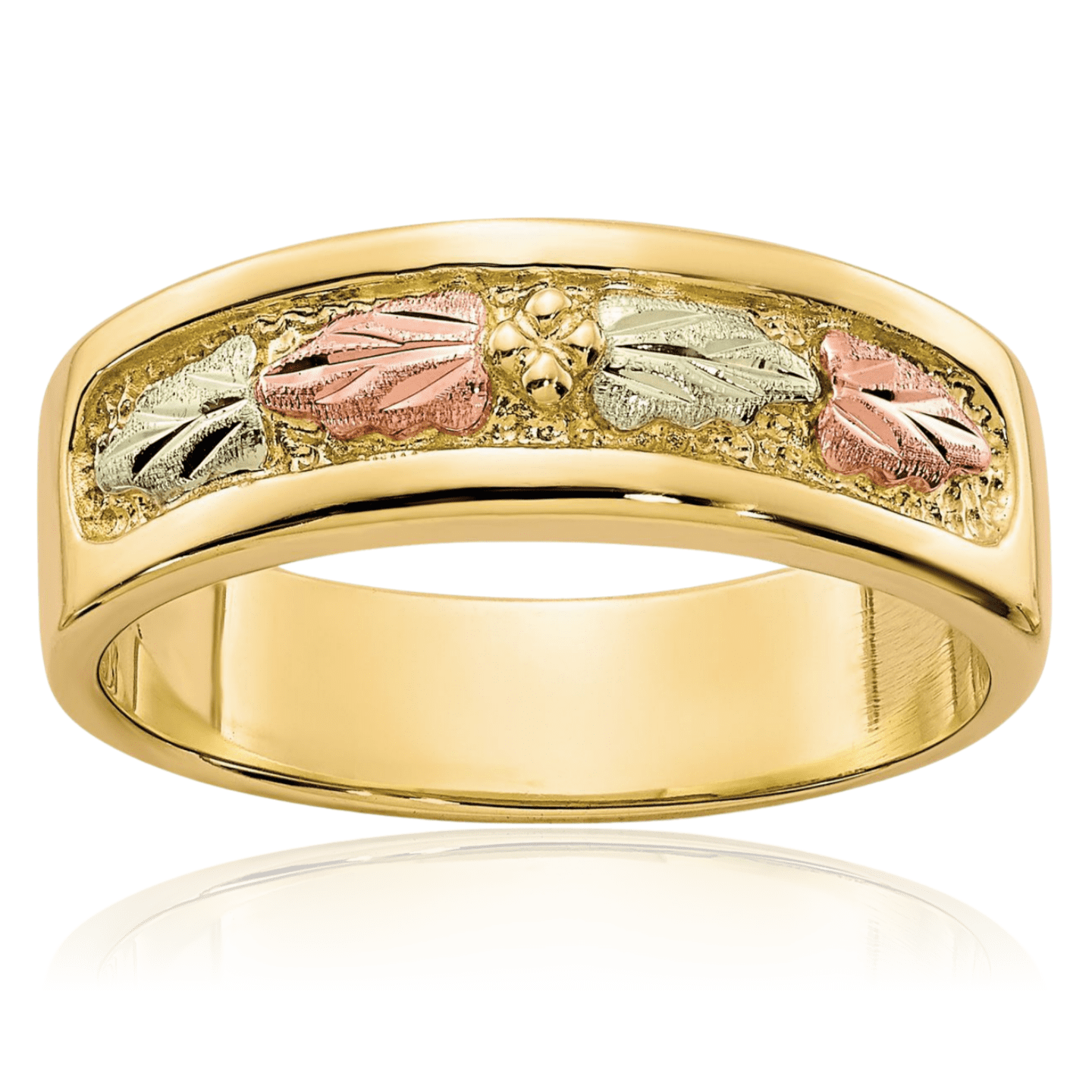 10K Solid Tri Color Pink White Yellow Black Hills Gold Flower Ring ...