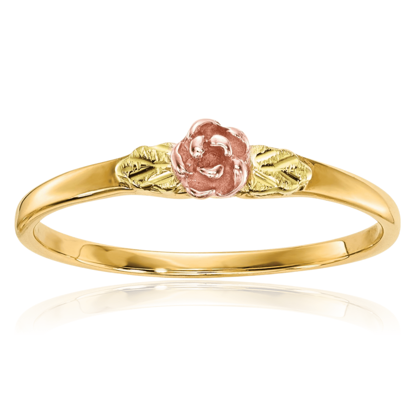 10K Solid Tri Color Pink White Yellow Black Hills Gold Rose Flower Ring ...
