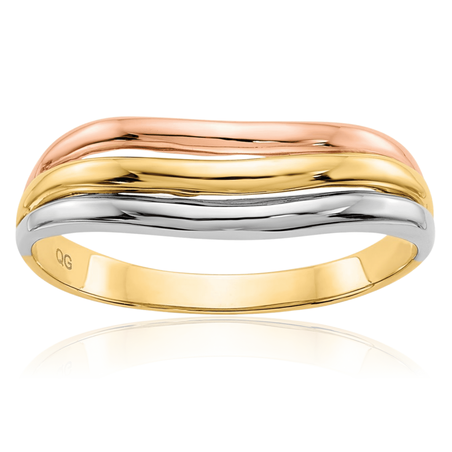 10K Solid Tri Color Pink White Yellow Gold Chunky Dome Statement Ring ...