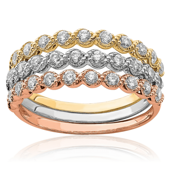 10K Solid Tri Color Pink White Yellow Gold Set of 3 Stacking Cubic Zirconia CZ Rings - Walmart.com