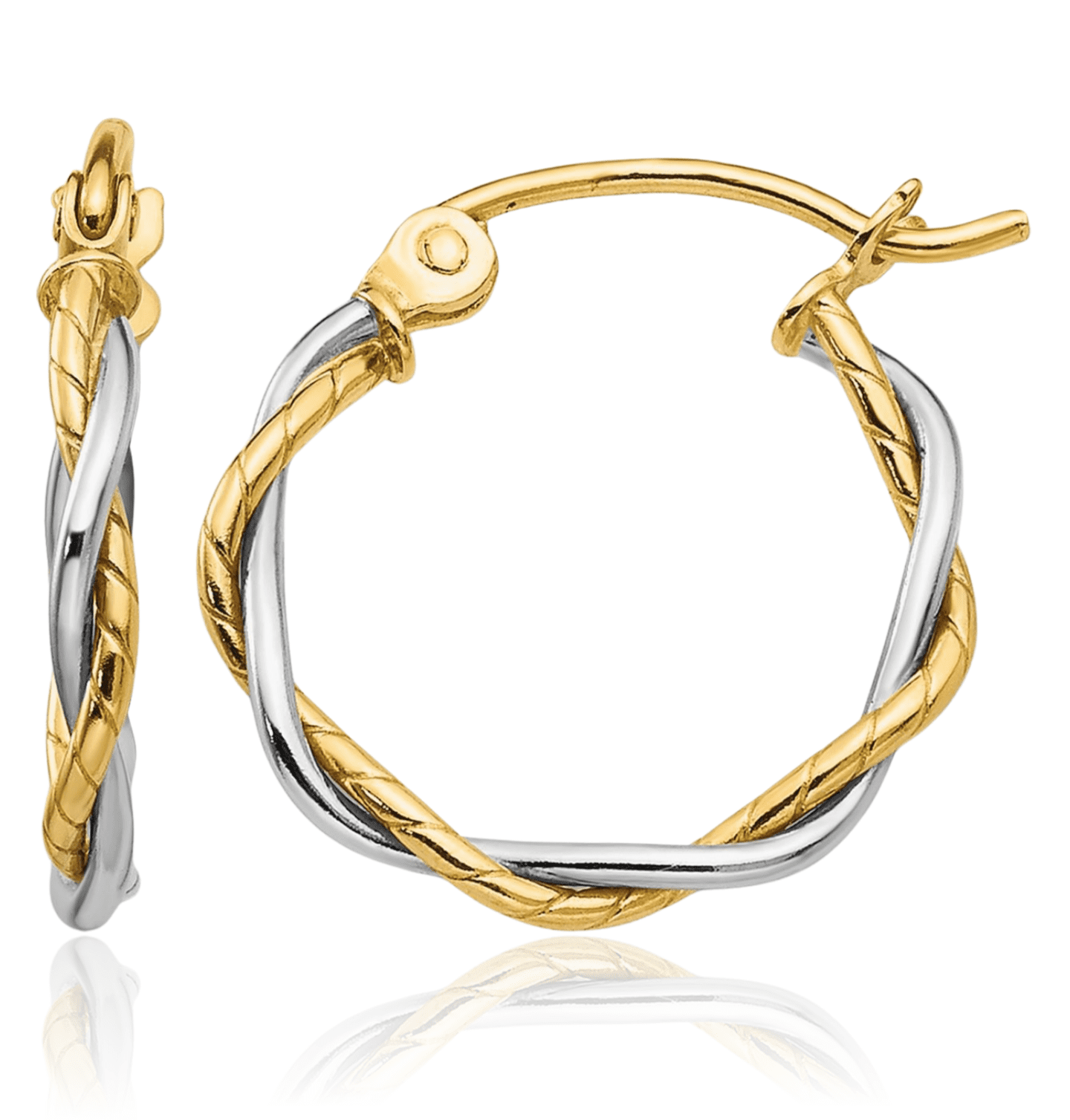 10K Solid Two Tone Gold 1.8mm Twisted Round Huggie Mini Small Hoop ...