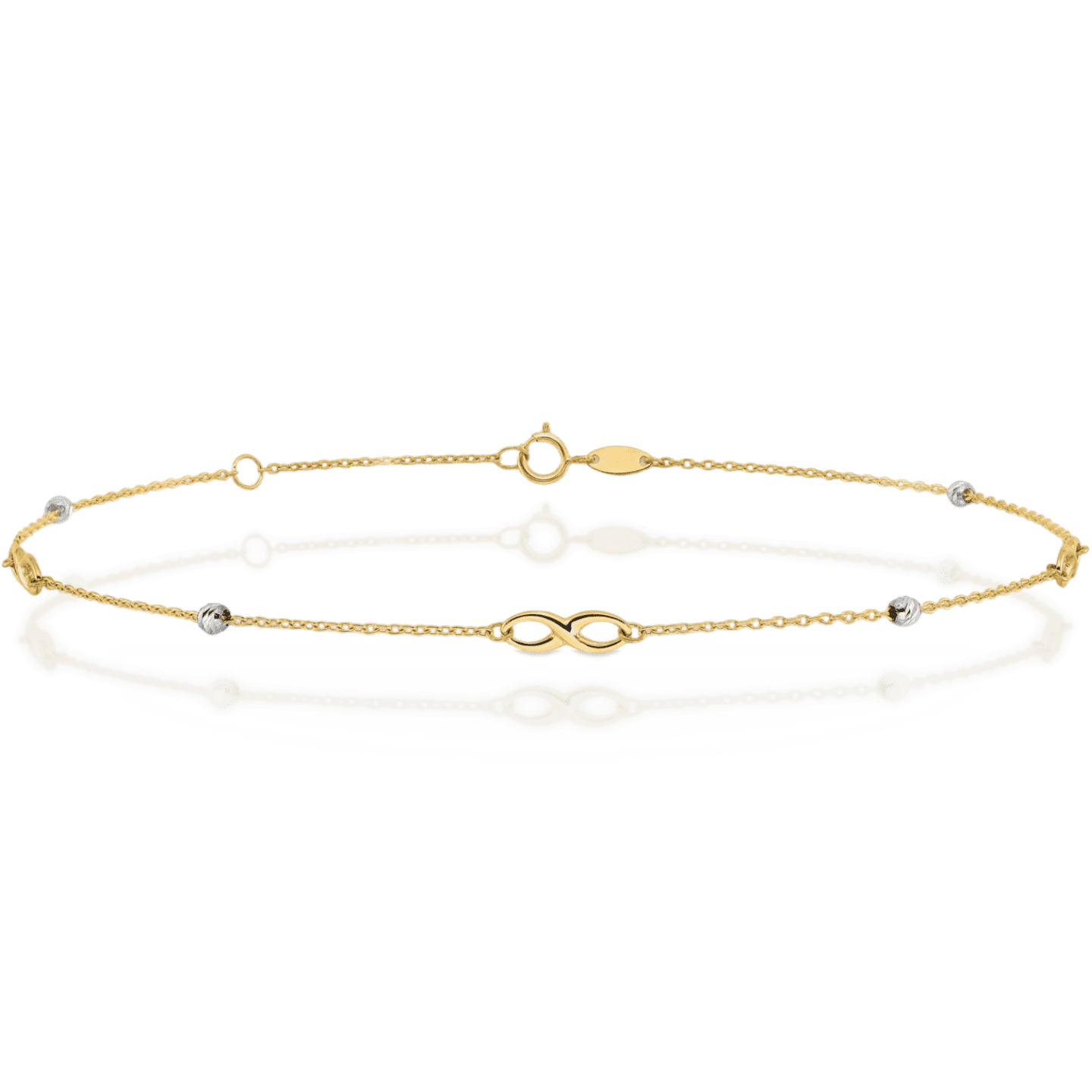 10K Solid Two Tone Gold Beads Infinity Twisted Love Knot Symbol Anklet ...