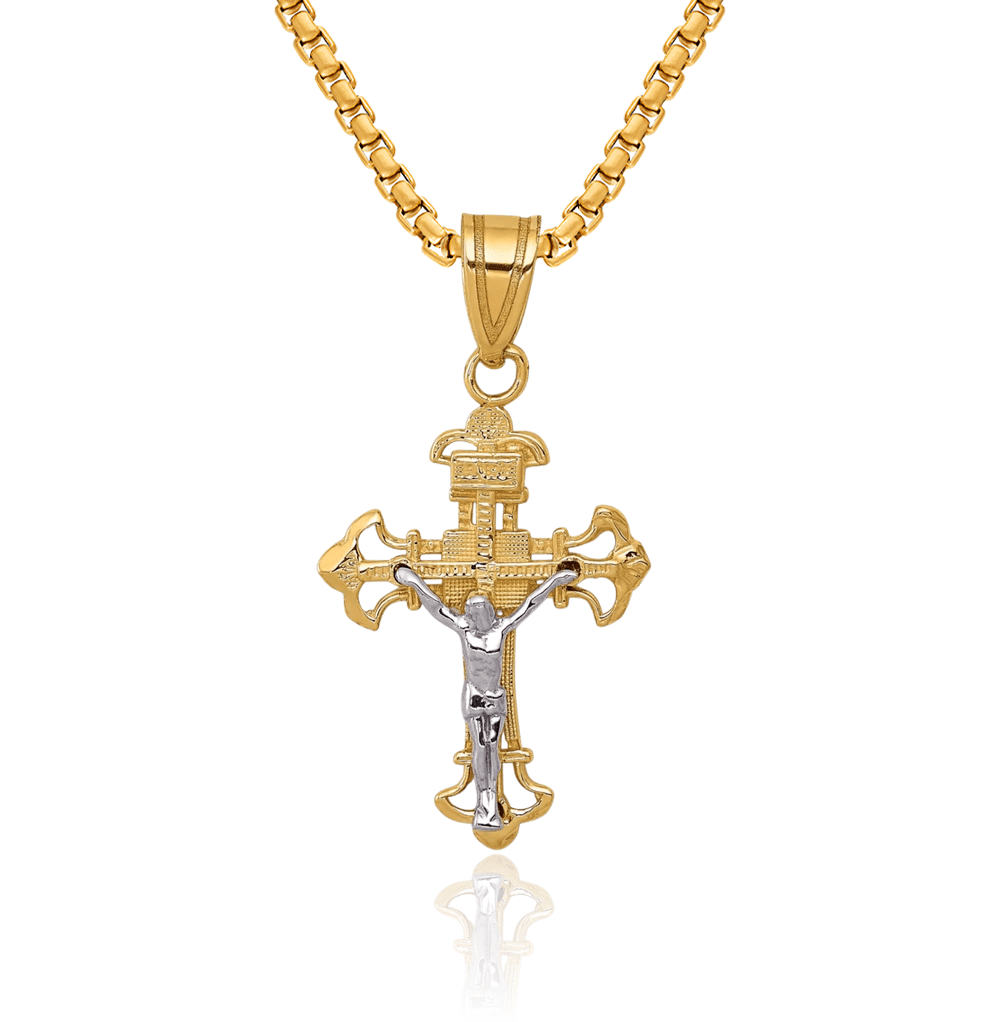 10K Solid Two Tone Gold Inri Lord Jesus Christ Crucifix Holy Cross ...