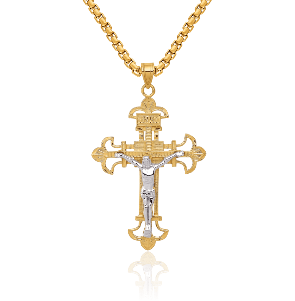 10K Solid Two Tone Gold Inri Lord Jesus Christ Crucifix Holy Cross ...