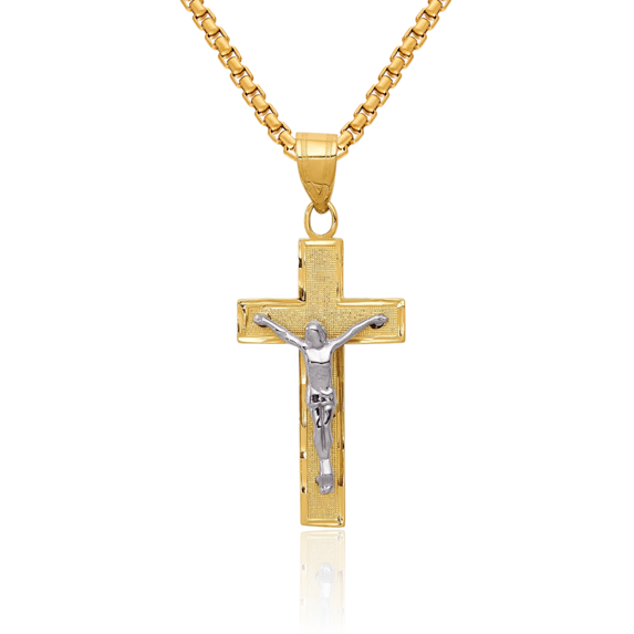 10K Solid Two Tone Gold Lord Jesus Christ Crucifix Holy Cross Necklace ...