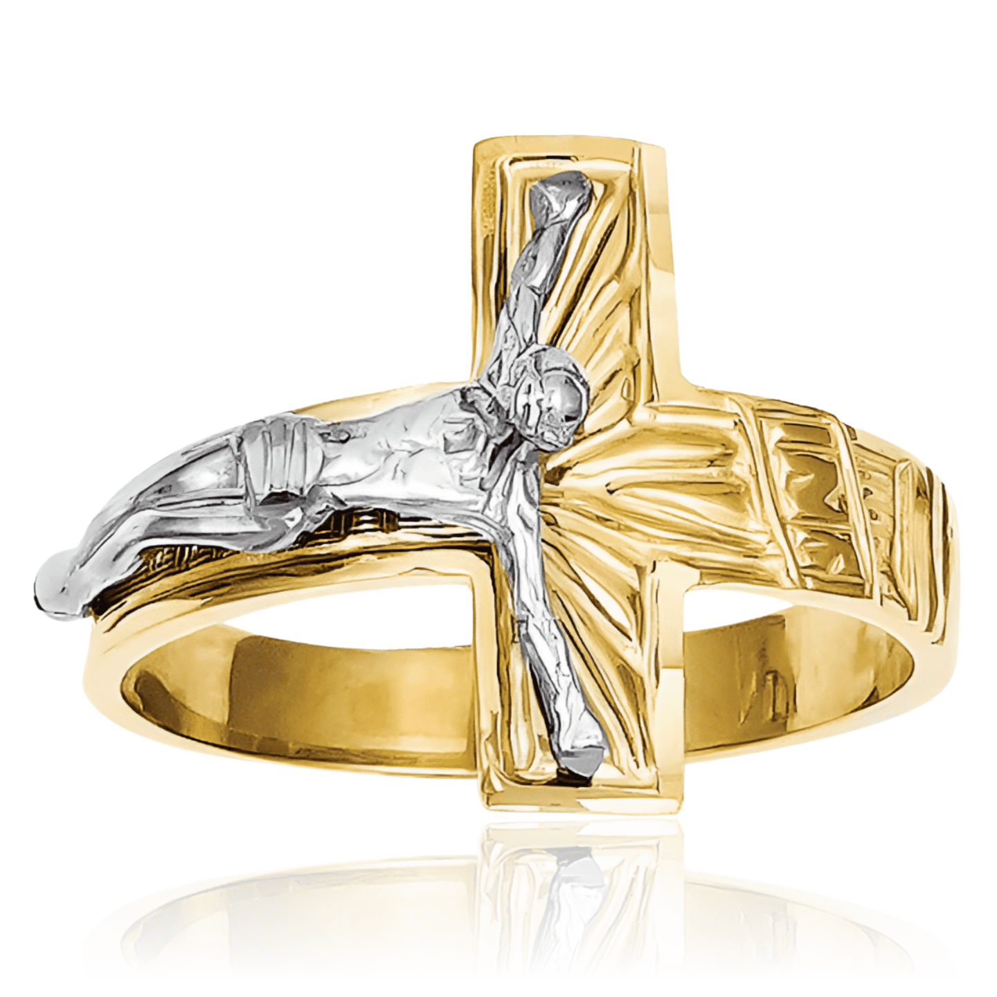 10K Solid Two Tone Gold Mens Lord Jesus Christ Crucifix Holy Cross Ring ...