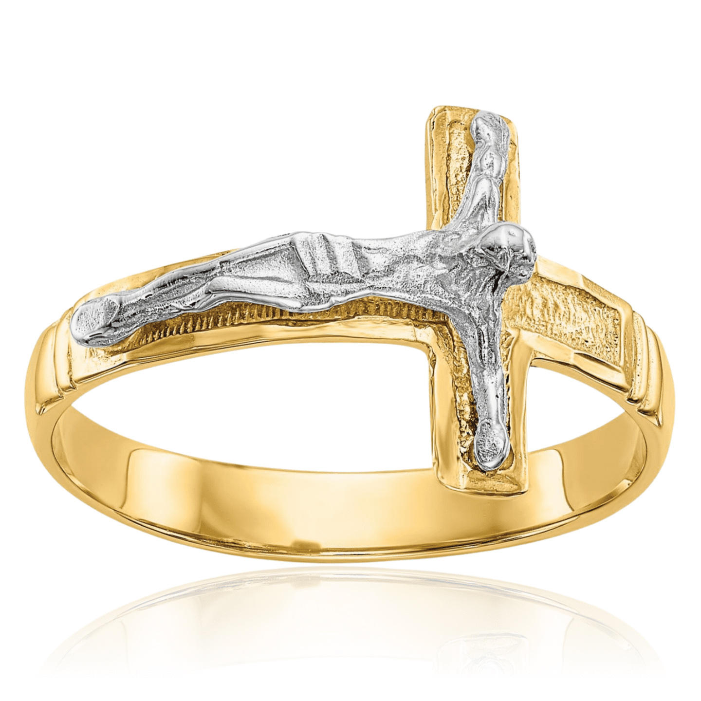 10K Solid Two Tone Gold Mens Lord Jesus Christ Crucifix Holy Cross Ring ...