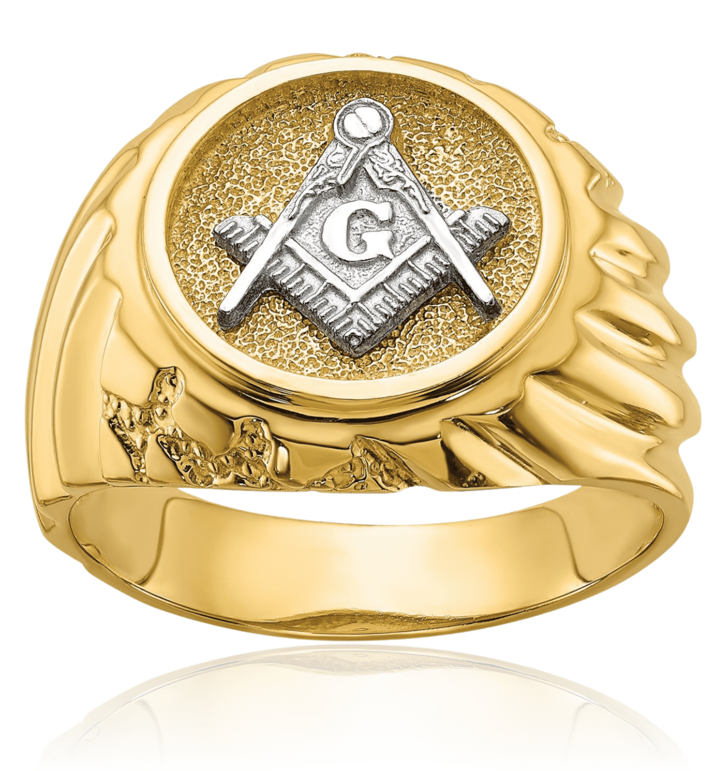 10K Solid Two Tone Gold Mens Master Mason Signet Freemason Masonic Ring ...
