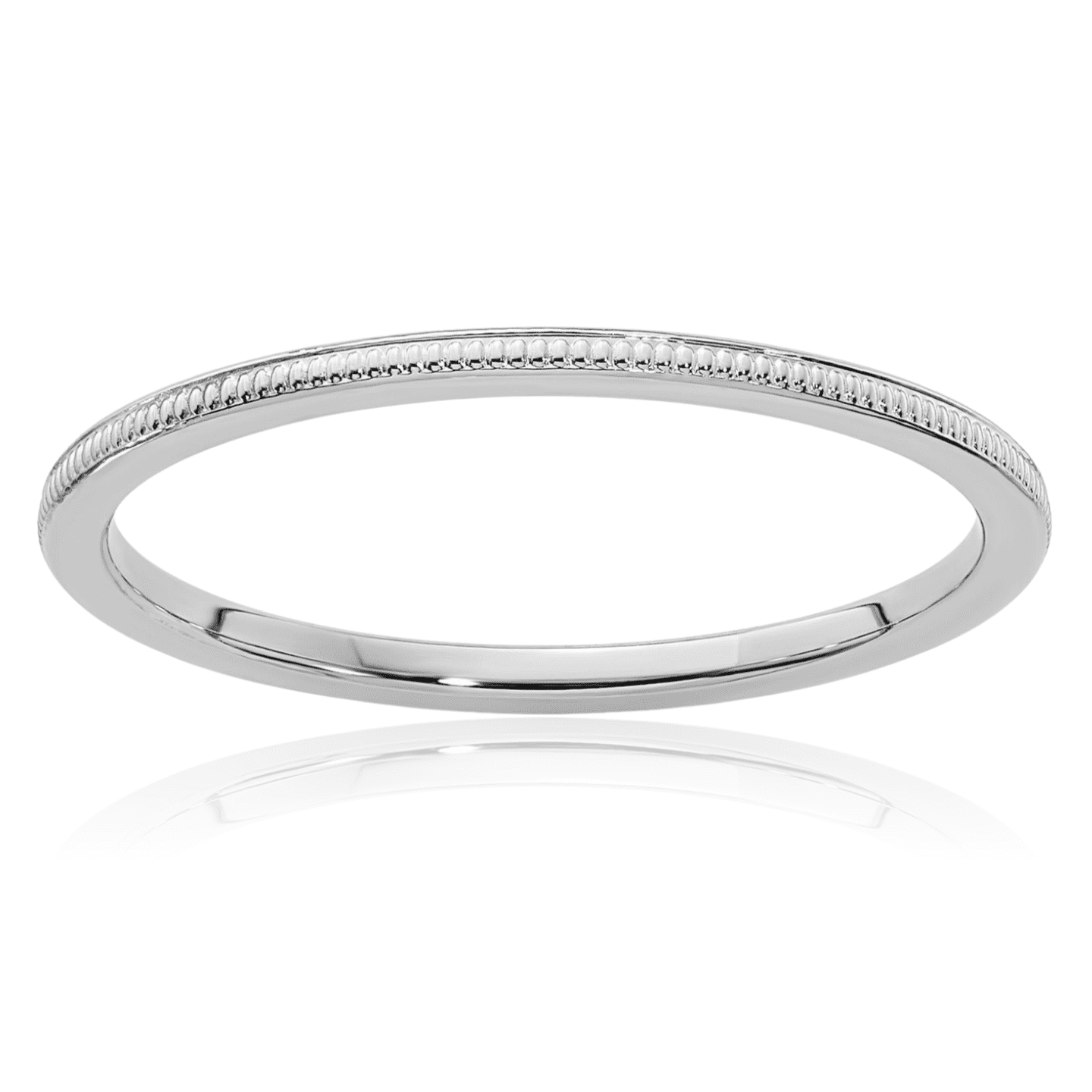 10K Solid White Gold 1.2mm Milgrain Stacking Plain Classic Wedding Band ...