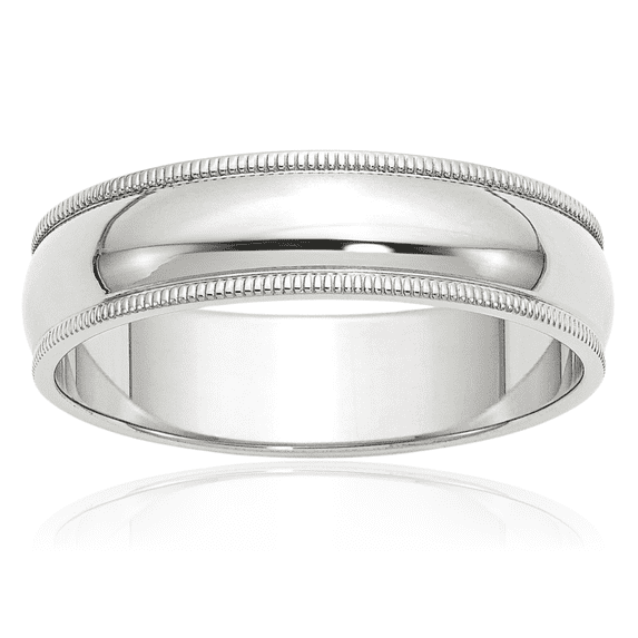 10K Solid White Gold 6mm Milgrain Half Round Plain Classic Wedding Band ...