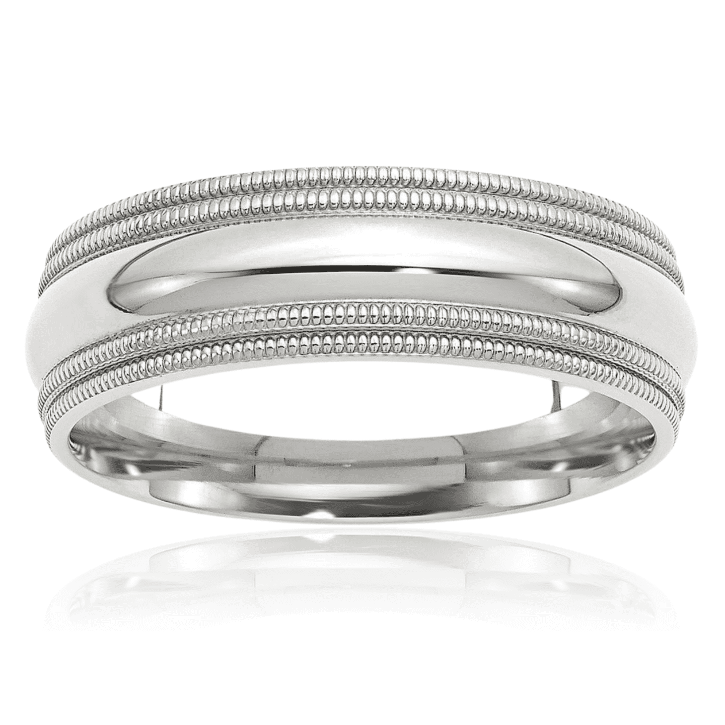 10K Solid White Gold 7mm Double Milgrain Comfort Fit Plain Classic ...