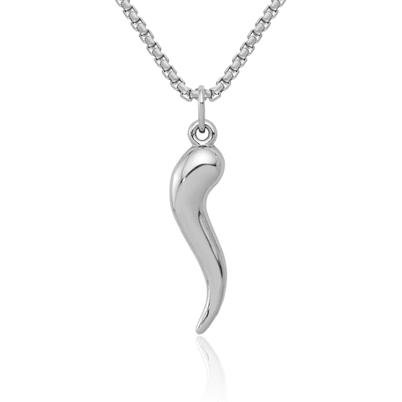 10K Solid White Gold Cornicello Italian Horn Necklace Lucky Protection ...