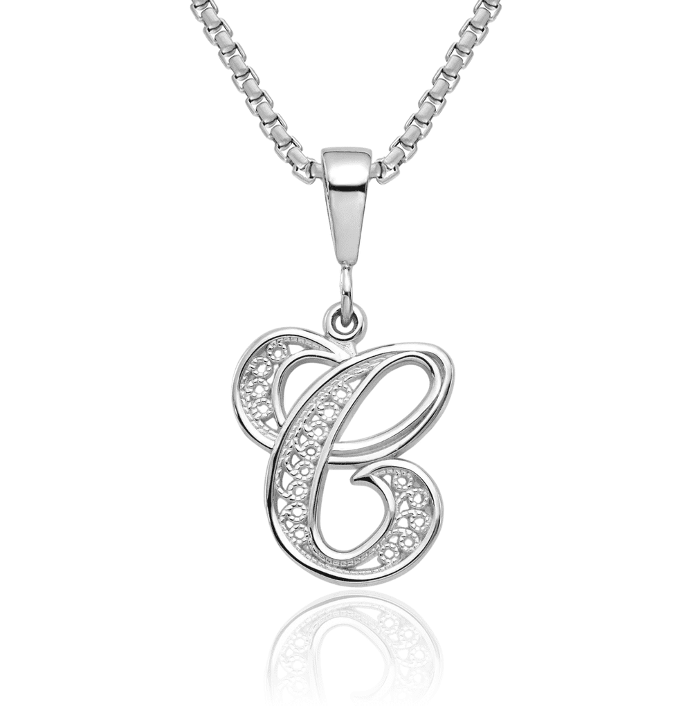 10K Solid White Gold Dainty Letter C Initial Name Monogram Necklace ...