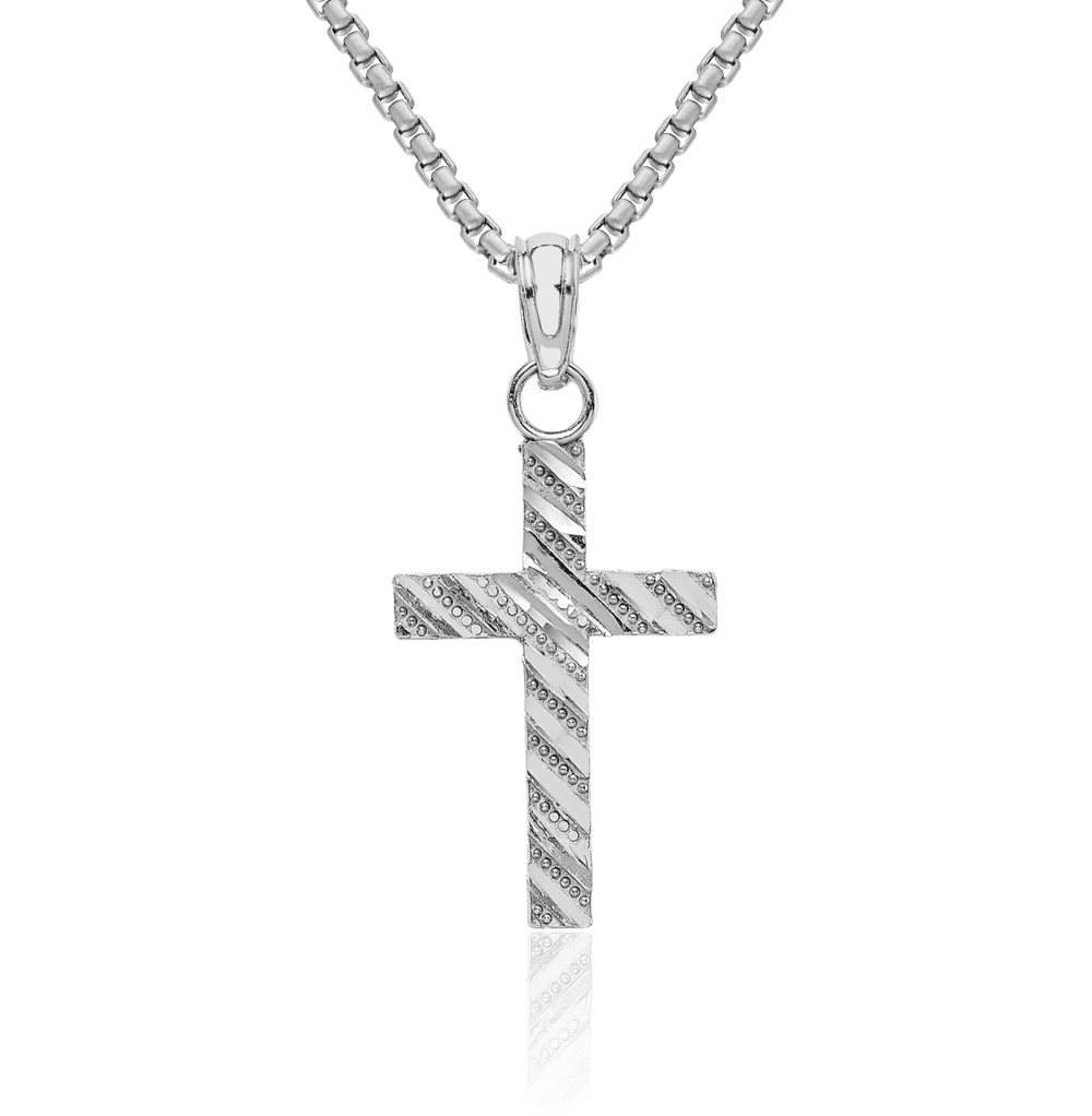 10K Solid White Gold Latin Mexican Holy Cross Necklace Religious Chain ...