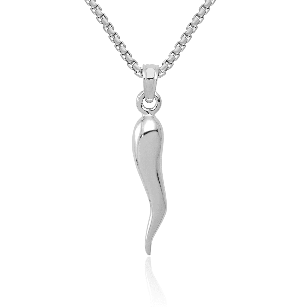 10K Solid White Gold Medium Cornicello Italian Horn Necklace Lucky ...