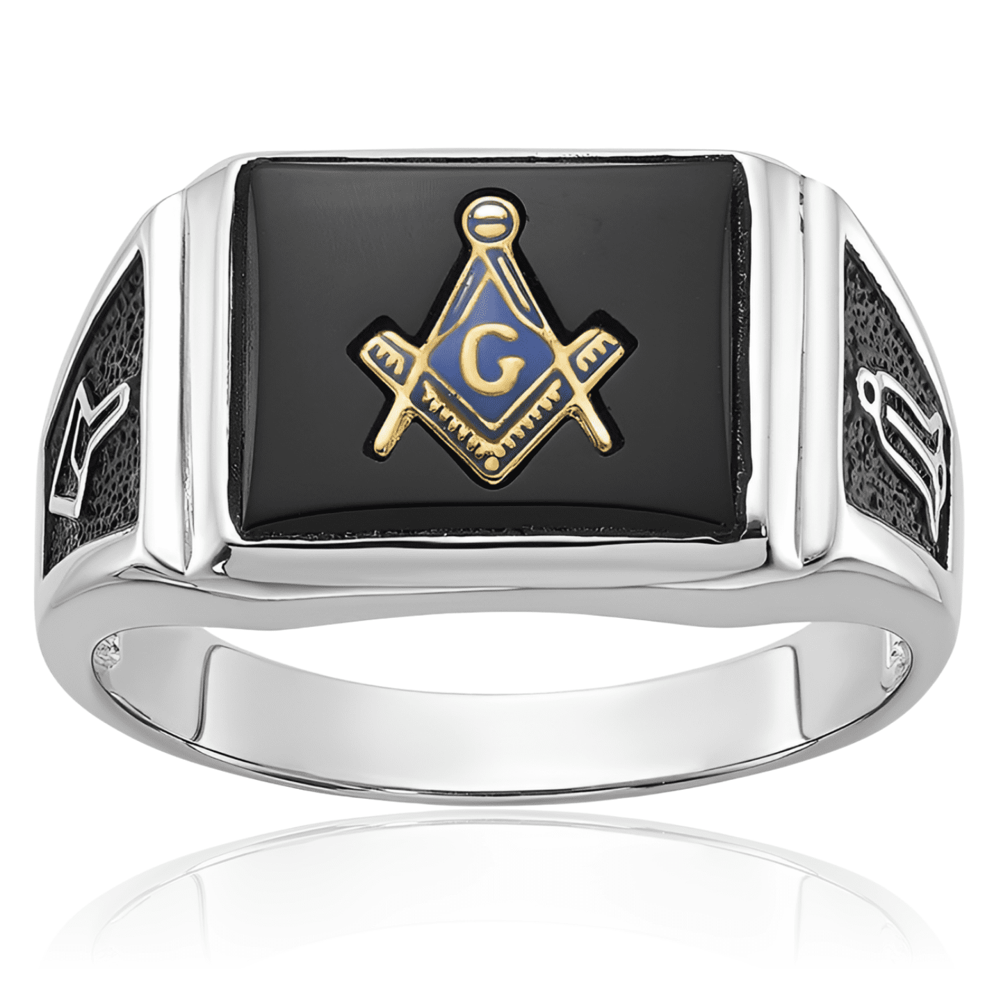 10K Solid White Gold Mens Black Onyx Master Mason Signet Freemason ...