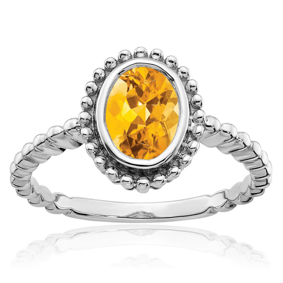 10K Solid White Gold Oval Yellow Orange Citrine Ring Gemstone Band ...