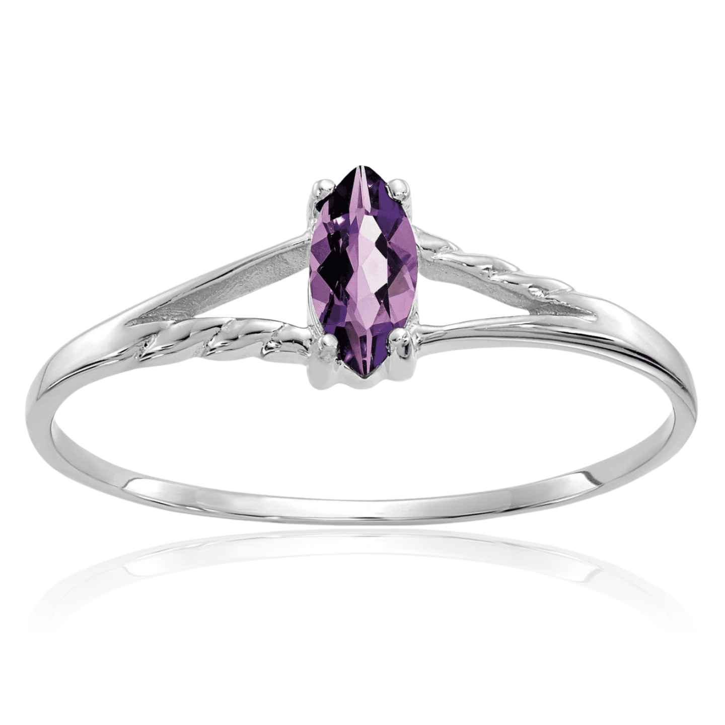 10K Solid White Gold Purple Amethyst Ring Gemstone Band February ...