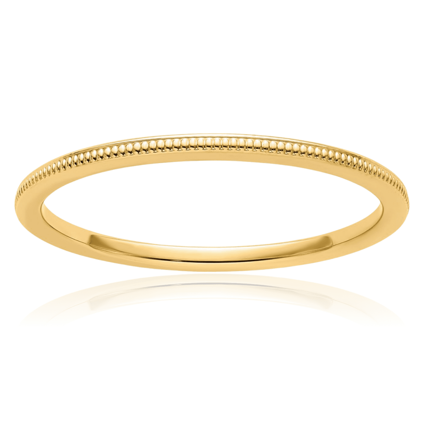 10K Solid Yellow Gold 1.2mm Milgrain Stacking Plain Classic Wedding ...