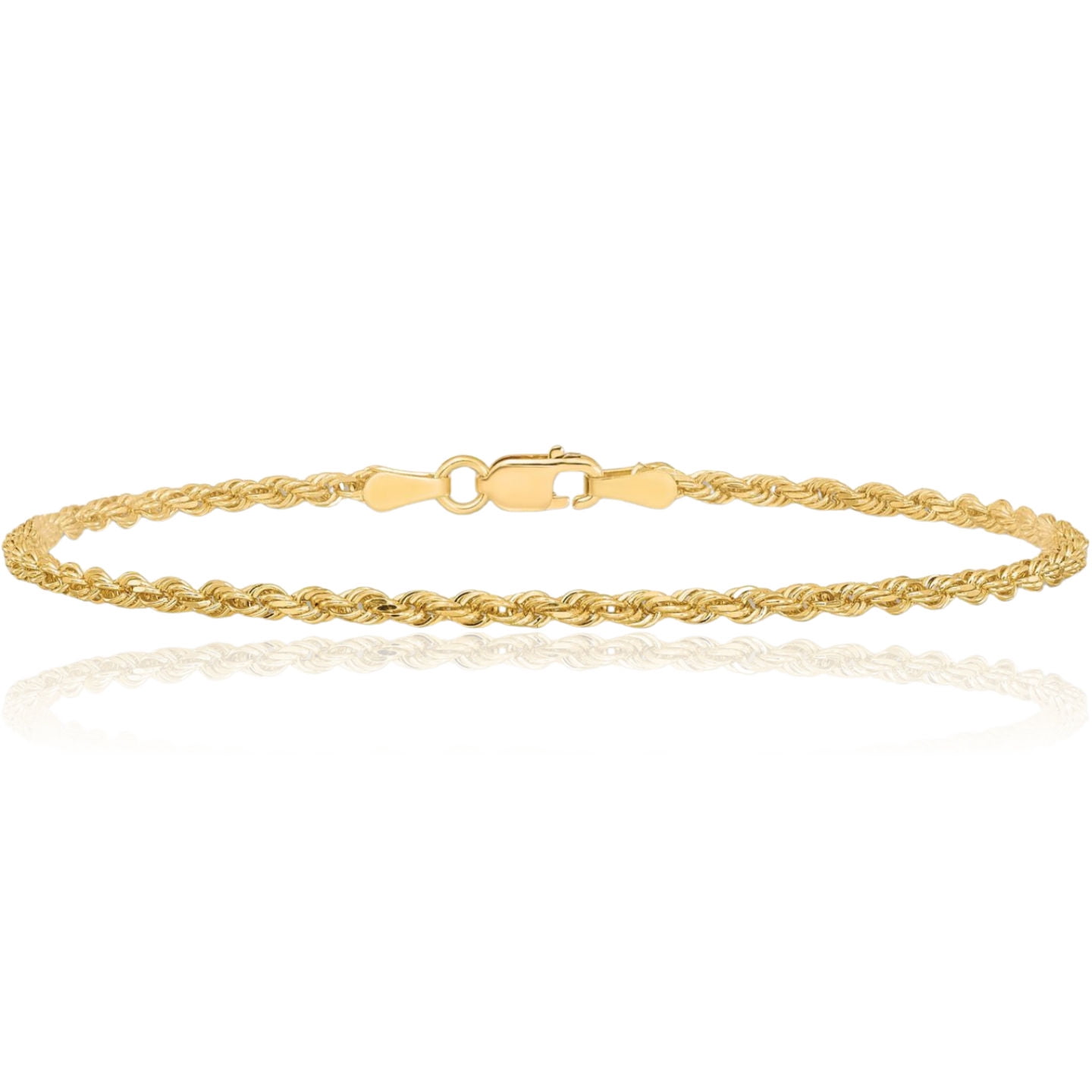 10K Solid Yellow Gold 2.25mm Rope Chain Bracelet - Walmart.com