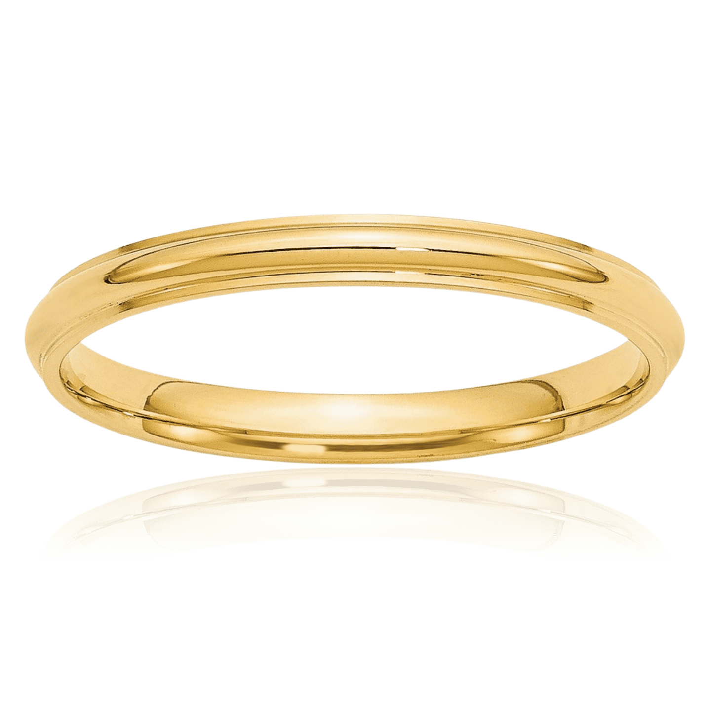 10K Solid Yellow Gold 2.5mm Half Round Edge Plain Classic Wedding Band ...