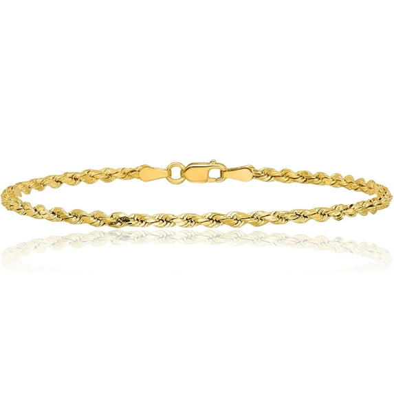 10K Solid Yellow Gold 2.5mm Rope Chain Bracelet - Walmart.com