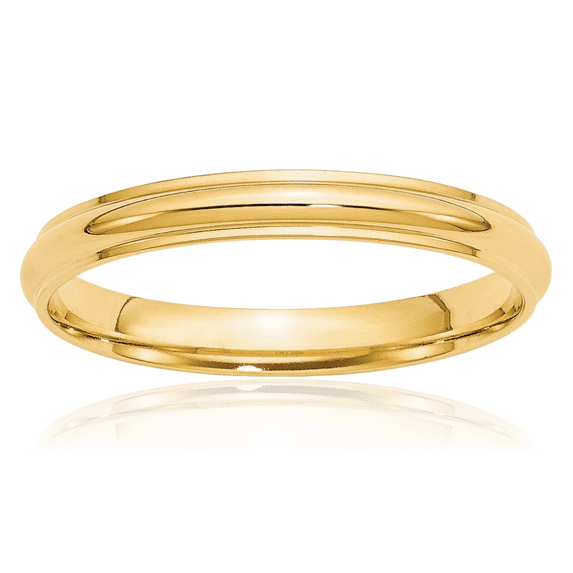 10K Solid Yellow Gold 3mm Half Round Edge Plain Classic Wedding Band ...