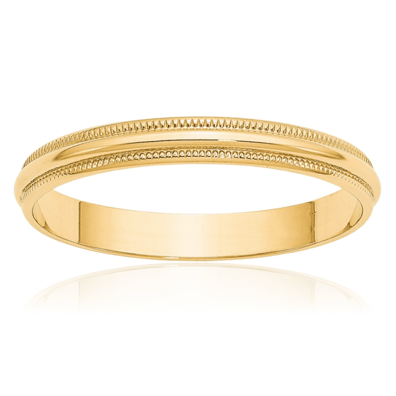 10K Solid Yellow Gold 3mm Milgrain Half Round Plain Classic Wedding ...